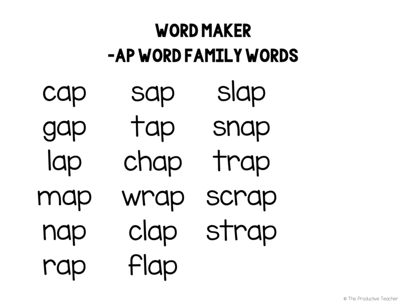 Free Short A Word Lists