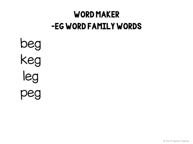 Free Short E Word Families Word Lists