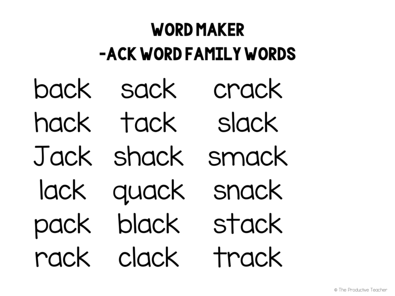 Free Short A Word Lists