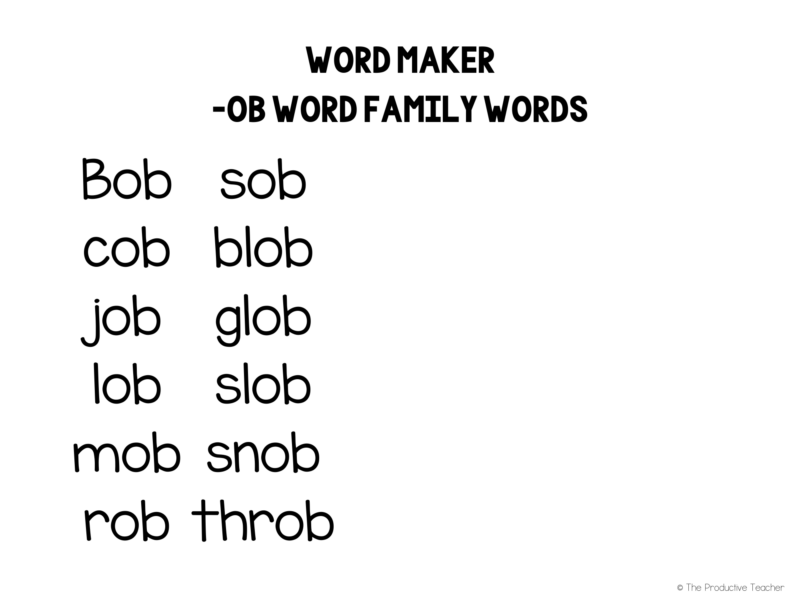 Free Short O Word Families Word Lists