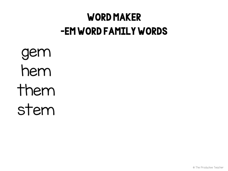 Free Short E Word Families Word Lists
