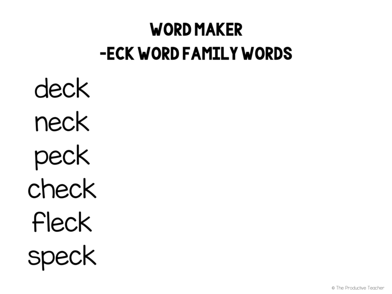 Free Short E Word Families Word Lists