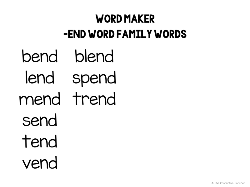 Free Short E Word Families Word Lists