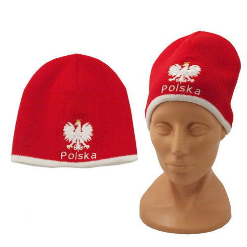 Polish Knit Cap, Polska (Poland) and Eagle, Red with White Trim ...