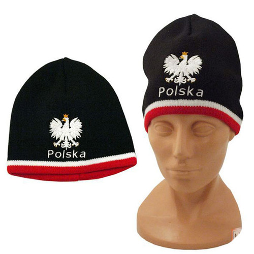 Polish Knit Cap, Polska (Poland) and Eagle, Black with Red Trim ...