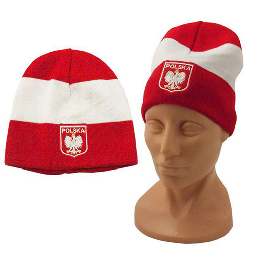 Polish Knit Cap, Shield, Red with Wide White Stripe | Polish Pride of MI