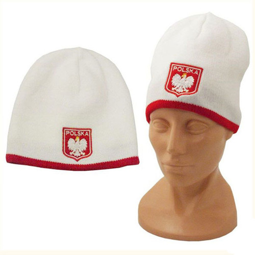 Polish Knit Cap, Shield, White with Red Trim | Polish Pride of MI