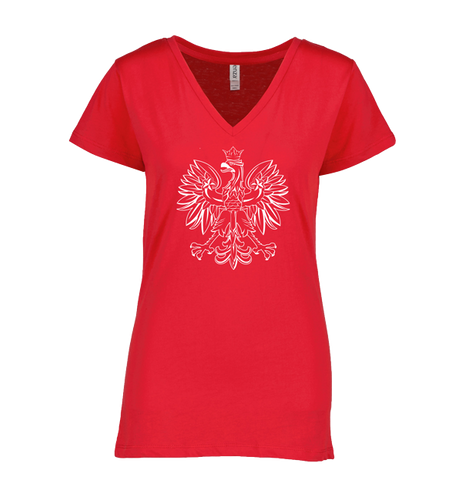 Polish T-Shirt, Ladies Eagle, Red or Black, V-Neck | Polish Pride of MI