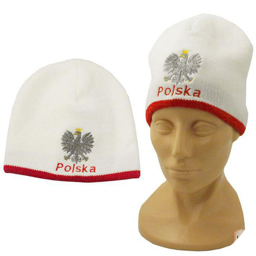 Polish Knit Cap, Polska (Poland) and Eagle, White with Red Trim ...