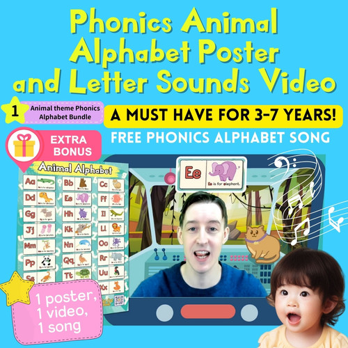 A-Z Phonics Animal Alphabet Poster with video and song (British ...