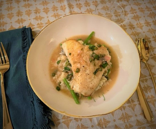 Chilean Sea Bass with Asparagus Risotto
