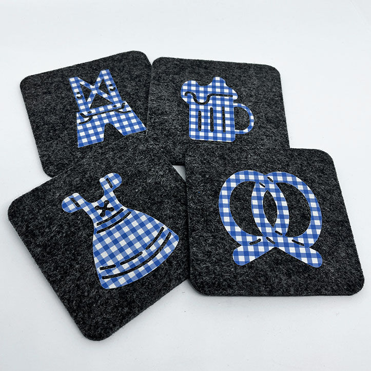 Wool Biergarten German Coasters Charcoal Blue Gingham Set of 4 | S'draw