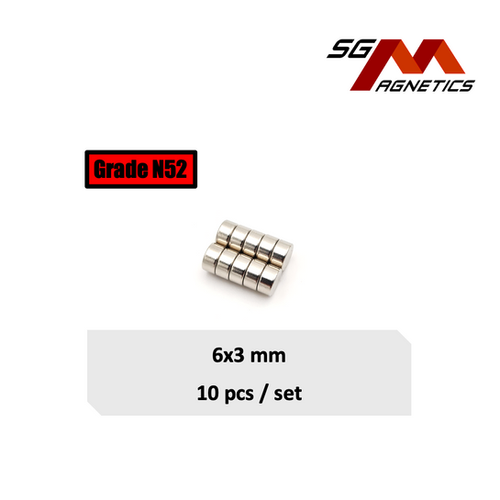 6x3mm N52 - Neodymium Disc Magnets - 10pcs | SG Magnetics