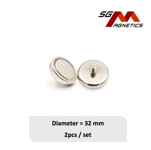 32mm External Threaded Stud Pot SGNPC32 - Neodymium Magnet - 2pcs | SG ...