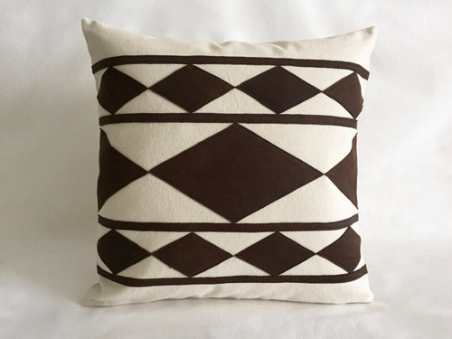 Brown and White Geometric Pattern Pillows - Leather & Canvas ...