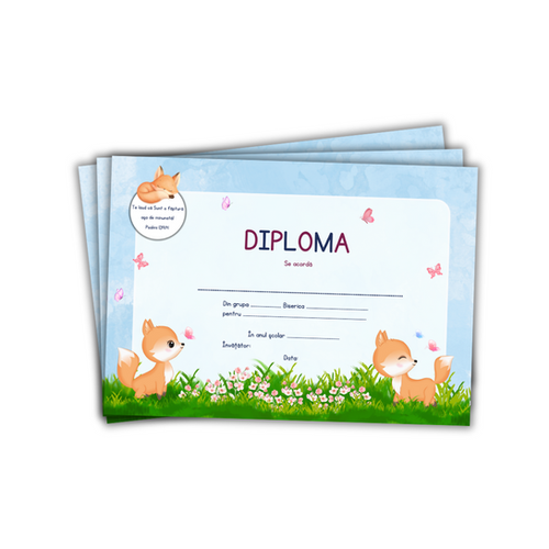 Diploma creştină vulpe şi fluturi, personalizabilă, editabilă | Edita ...