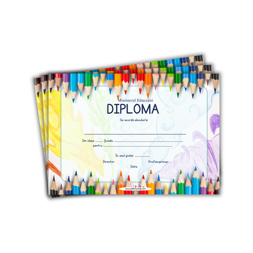 Diploma RO, şcoală, creioane colorate - personalizabilă, editabilă ...