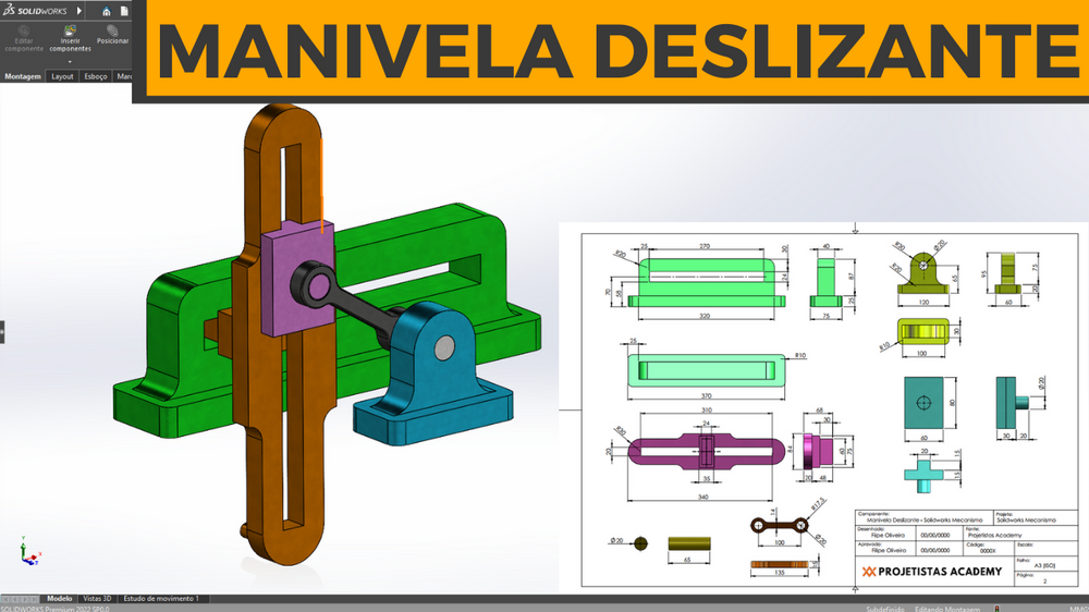 Manivela Deslizante - Solidworks Movimentações Montagem 3D