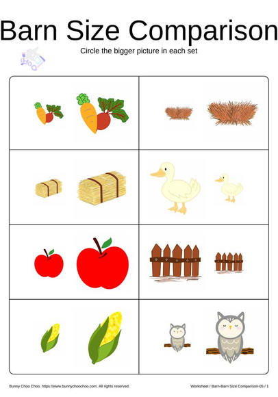 Barn-Barn Size Comparison-05 | | Worksheet | Printable | Bunny Choo Choo
