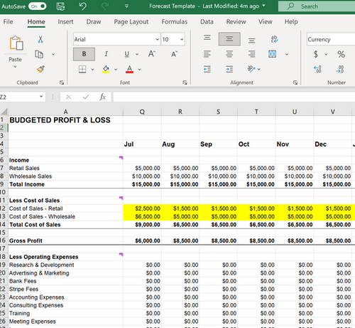 Profit + Loss | Forecast Template | Sadhana Consulting