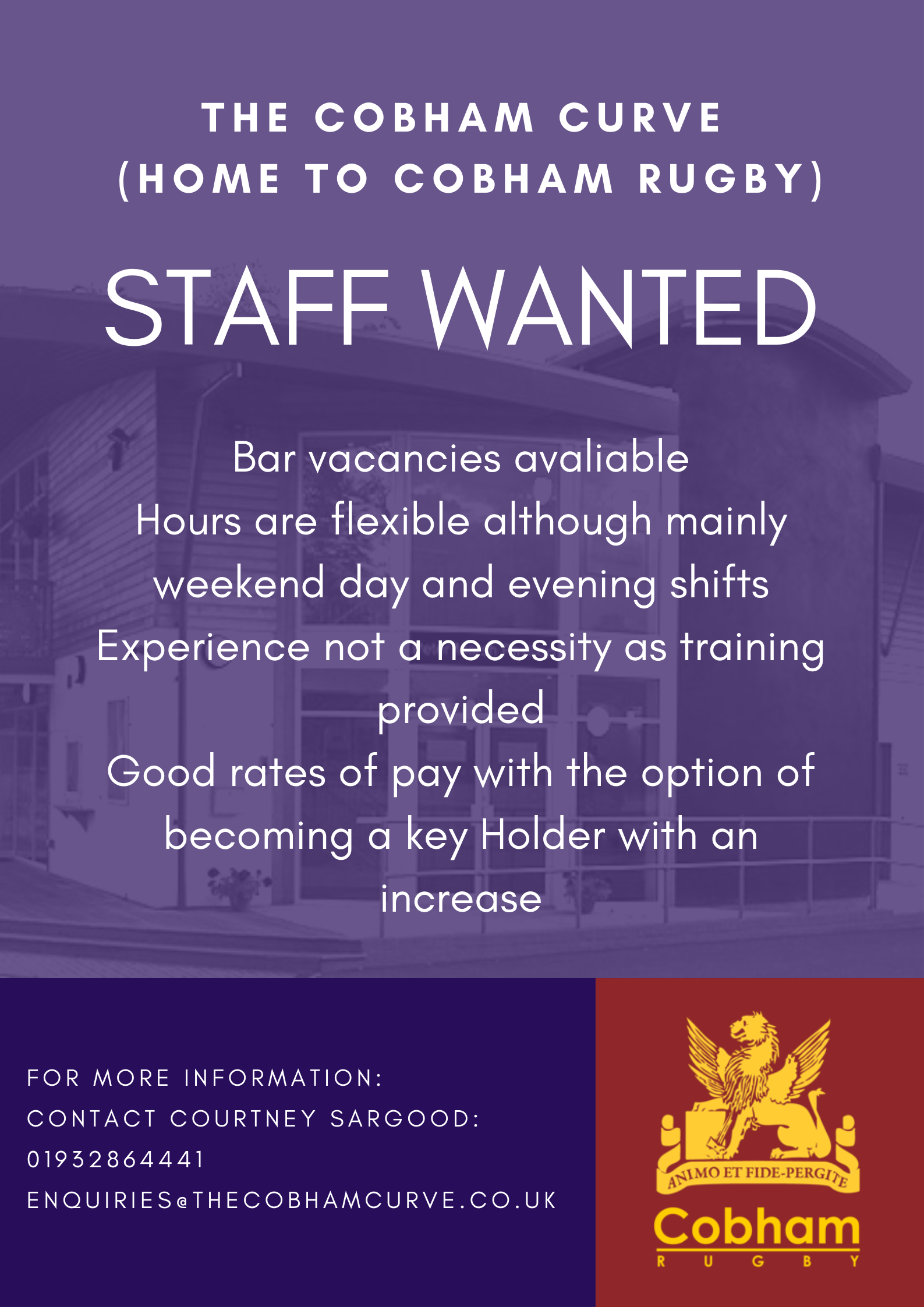 Staff Vacancies @ The Cobham Curve