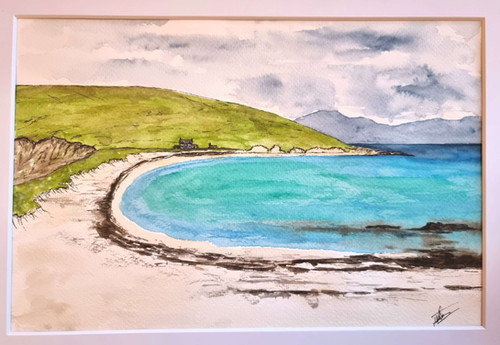 Large Original watercolour of Berneray beach | Western Isles Designs