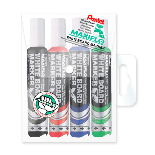 Maxiflo Whiteboard Marker Chisel Point 4 Assorted Colour Wallet A,B,C,D ...