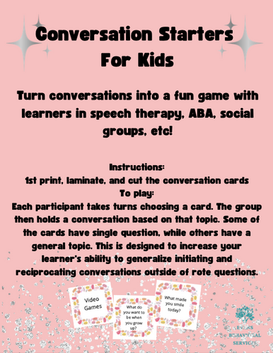Conversation Starters Game-Digital Download | ABA Resource Center