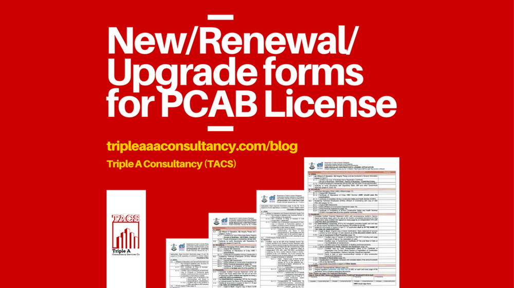 NEW, RENEWAL, UPGRADE PCAB License Registration Forms