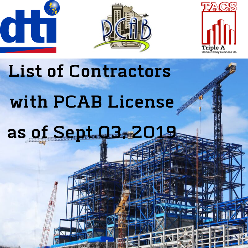 Contractors with PCAB License as of Sept.03,2019