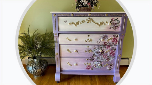 Lavender and White Boudoir ChestVanity and Matching Stool | Simply ...