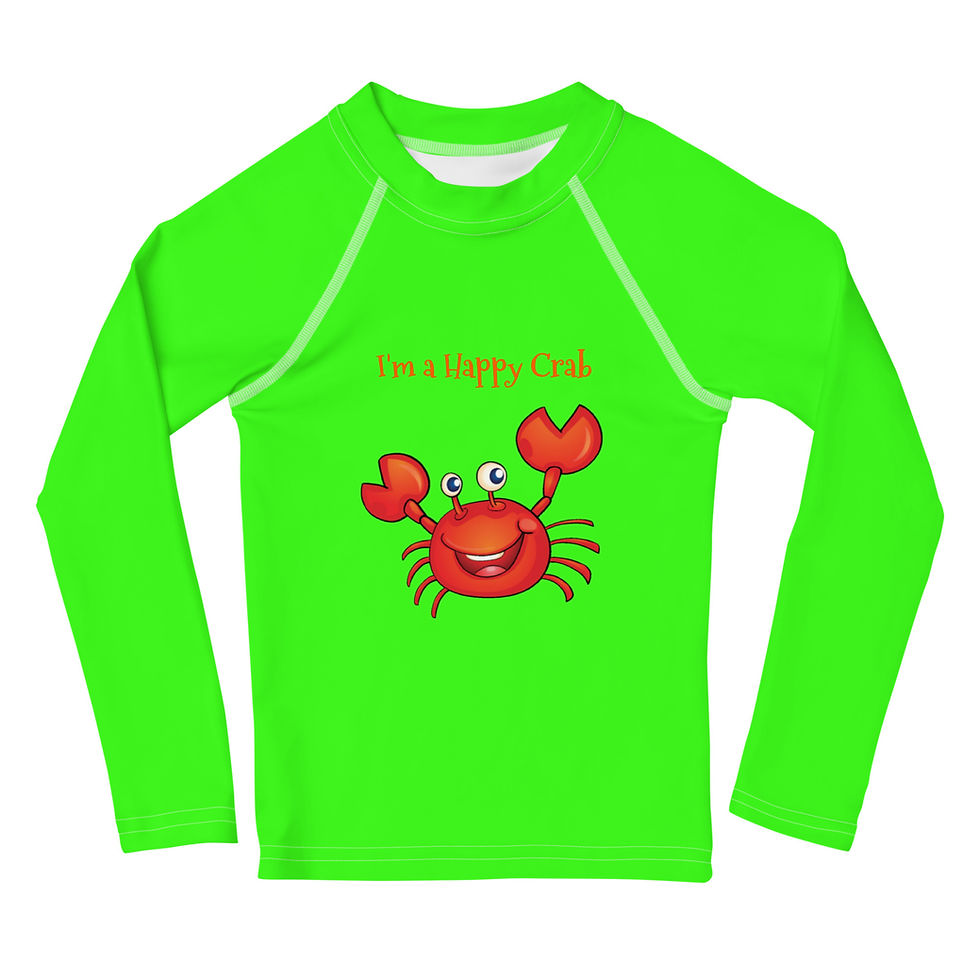 Neon Lime Green Happy Crab Kids' Rash Guard | Eyes on Me Pleez