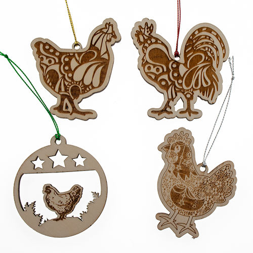 Chook Christmas Decorations 4 pack | Kiwi Laser