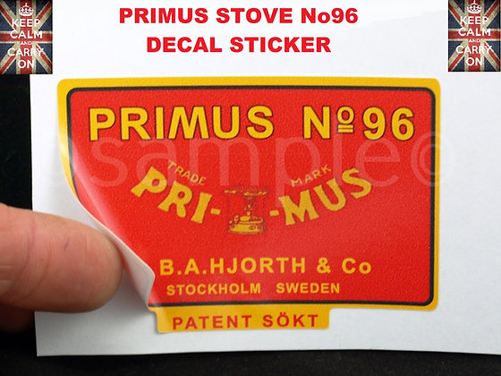 PRIMUS STOVE No 96 DECAL STICKER | tilleylampsandstoves