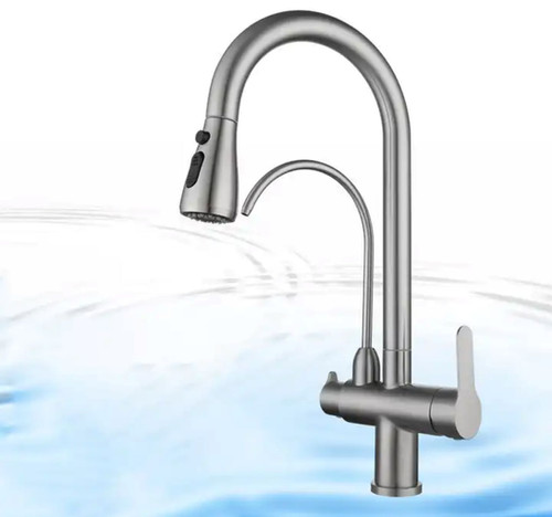 3 in 1 Kitchen Faucet with Drinking Water Faucet, High Arc Pull Down ...