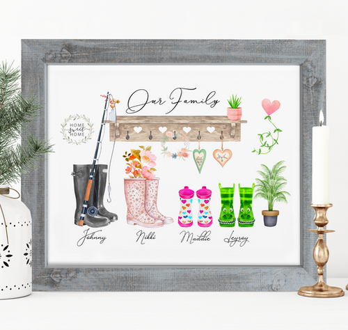 Personalised "OUR FAMILY" Wellie Boots Picture - Welly Family Print ...