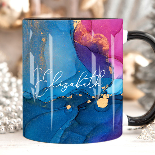 Personalised Blue & Gold Marble Effect Mug | The Whistling Wren