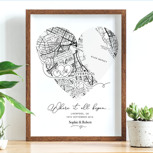 Personalised Heart Map 'Where It All Began' Love Print | The Whistling Wren