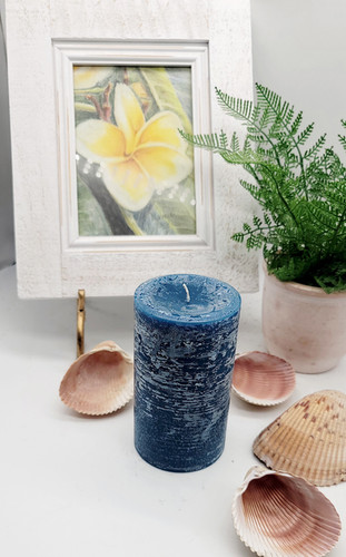 Blue Scented Candle, Rustic Pillar Candle, Ocean Breeze Fragrance | Zen ...