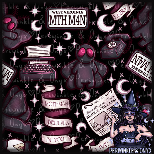 Vintage Mothman Black Seamless Pattern | Periwinkle & Onyx