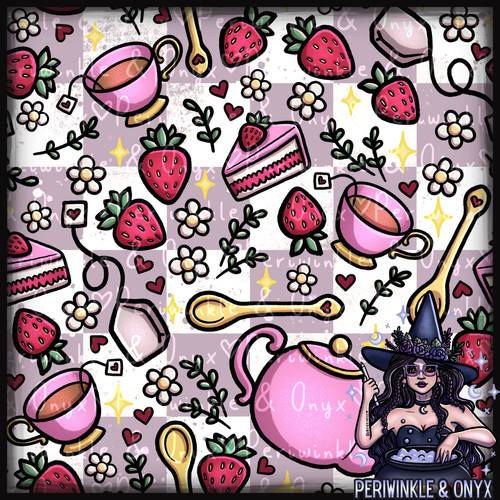 Strawberry Tea Party Checkers Seamless Pattern | Periwinkle & Onyx