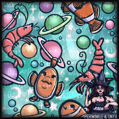 Galaxy Shrimp Blue Seamless Pattern | Periwinkle & Onyx