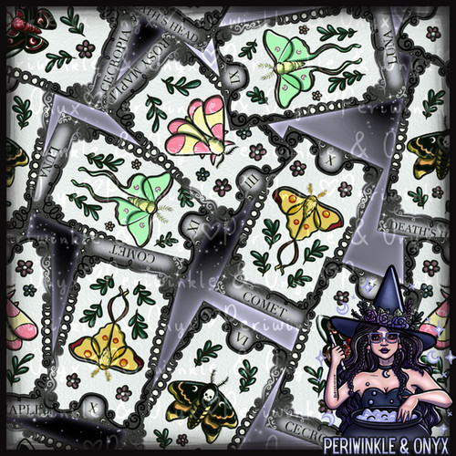 Moth Tarot Charcoal Seamless Pattern | Periwinkle & Onyx