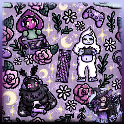 Gaming Cryptids Purple Seamless Pattern | Periwinkle & Onyx