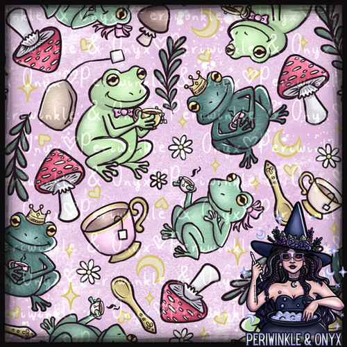 Frog Tea Party Pink Seamless Pattern | Periwinkle & Onyx