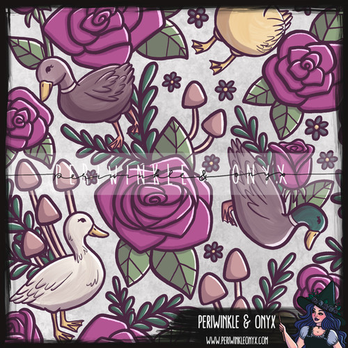 Cottagecore Ducks White Seamless Pattern | Periwinkle & Onyx