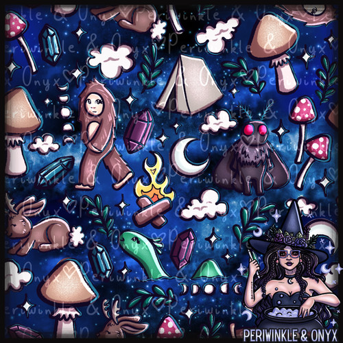 Mushroom Cryptids Galaxy Seamless Pattern | Periwinkle & Onyx
