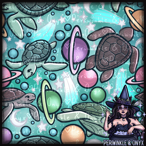 Galaxy Sea Turtles Blue Seamless Pattern | Periwinkle & Onyx