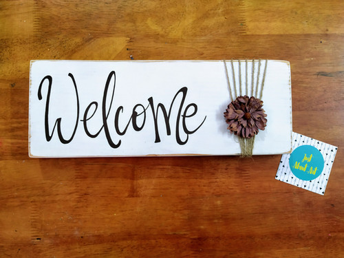 Wooden Welcome Board with Jute Flower | justaboutart
