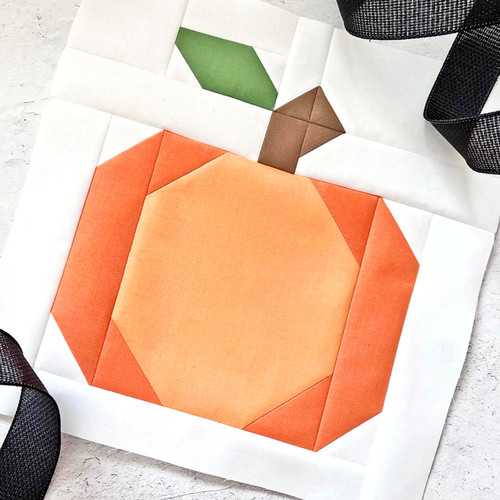 Pumpkin 12 in. Printable Quilt Block Pattern | Cherry Hill Stitchery®